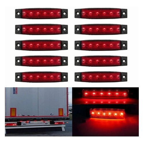 kit 10 Lanterna Lateral Caminhão Trailer Bau 6 Leds Vermelho 24v ...