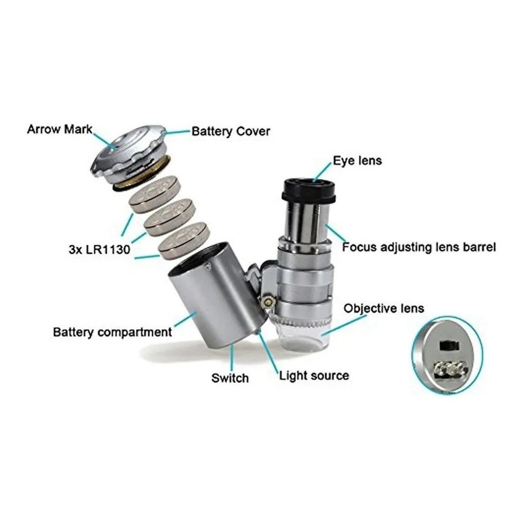Mini Microscópio Lupa Conta-fio 60x Luz Uv Clip Celular 9882 | Shopee ...