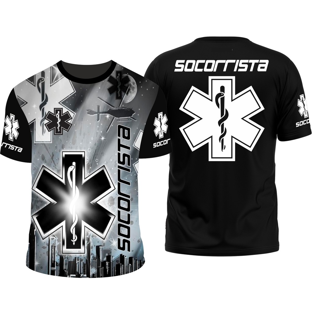 camiseta socorrista ,simbolo da vida ,personalizada na cor preta ...