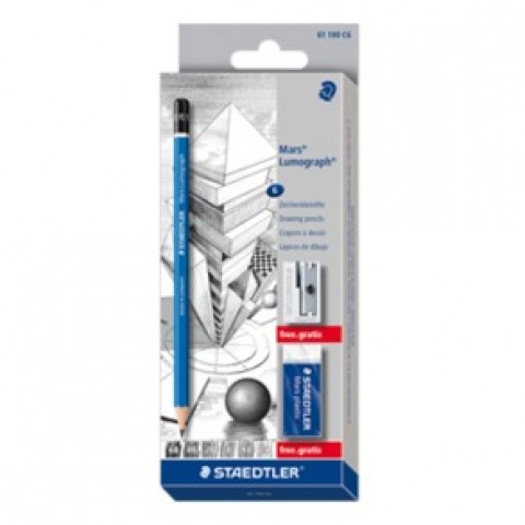 Kit Staedtler 6 Lápis Lumograph/Apontador/borracha | Shopee Brasil