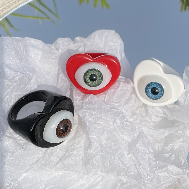 Novo Doce Cor Amor Coração Mau Olhado Resina Acrílica Anéis Para ...
