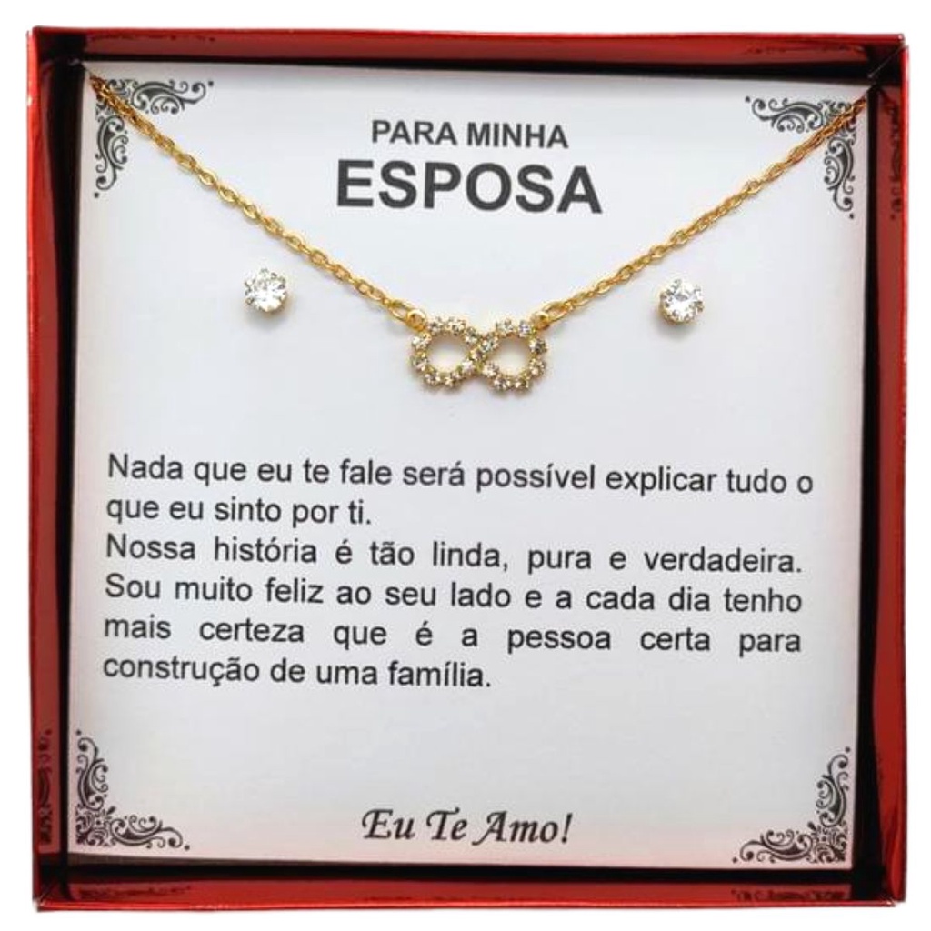 Conjunto Colar Brincos Feminino Ouro 18k Banhado Pingente Infinito ...