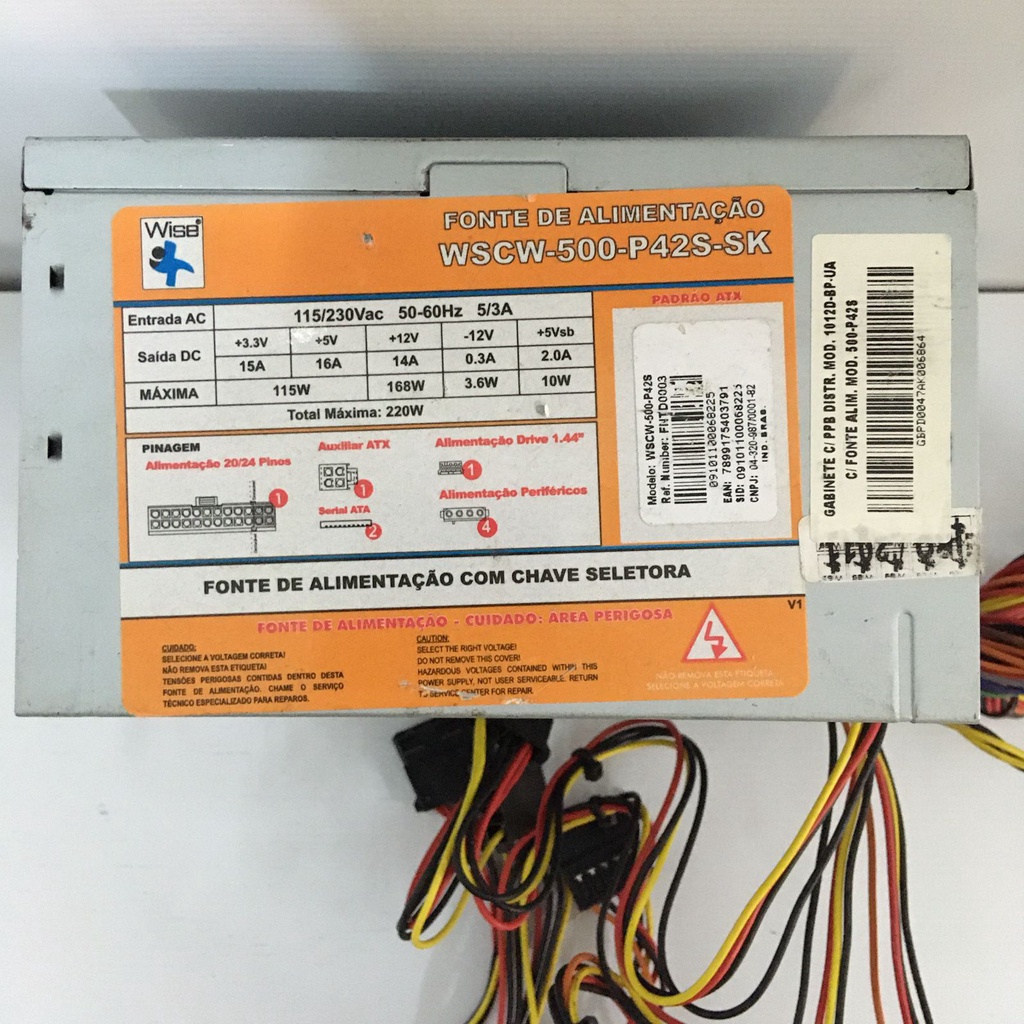 Fonte Nominal Wise Modelo: WSCW-500-P42S-SK 24 Pinos 220w Sata Atx ...