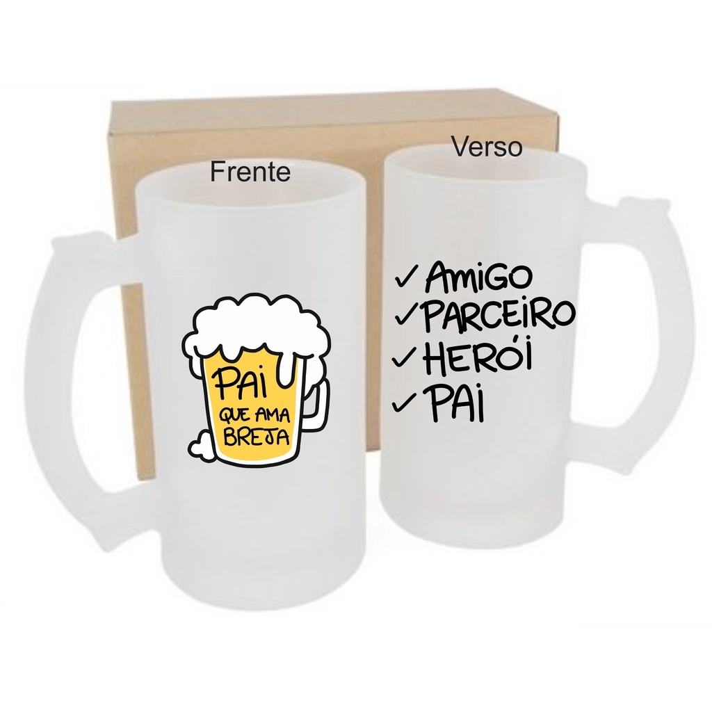 Canecas de Chopp Dia Dos Pais De Vidro Jateado -Amigo, Herói, Parceiro Pai– Dia dos Pais 475 Ml ...