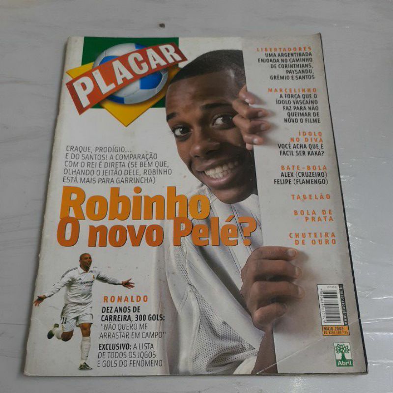 revista placar edição 1258 - maio 2003 Robinho o novo Pelé? | Shopee Brasil