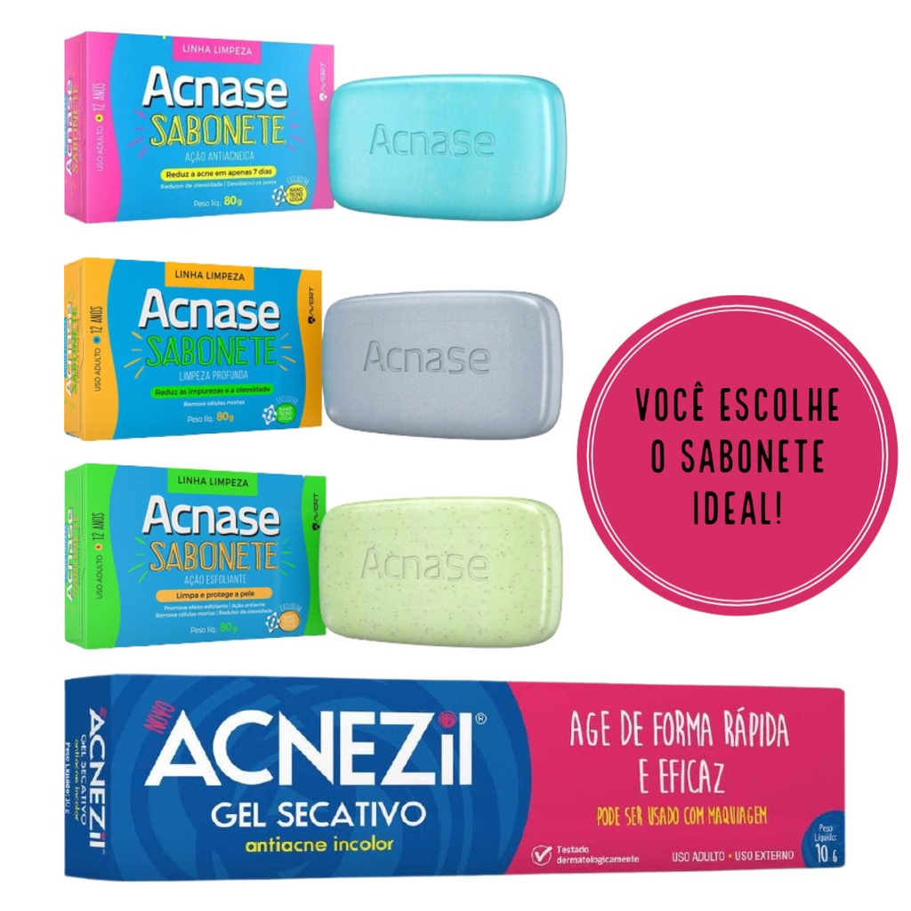 KIT ANTIACNE ACNEZIL GEL + ACNASE SABONETE BARRA | Shopee Brasil