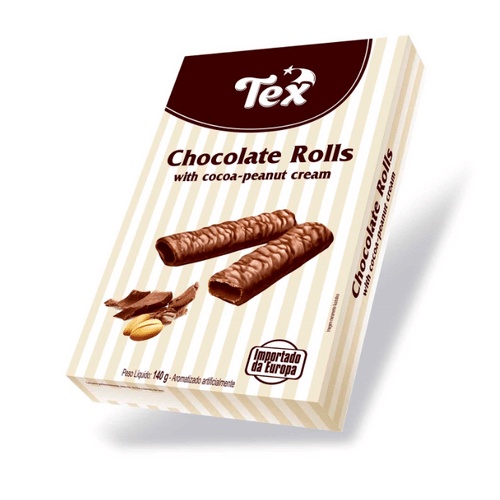 Biscoito TEX CHOCOLATE ROLLS Cocoa Cream 140g IMPORTADO! | Shopee Brasil