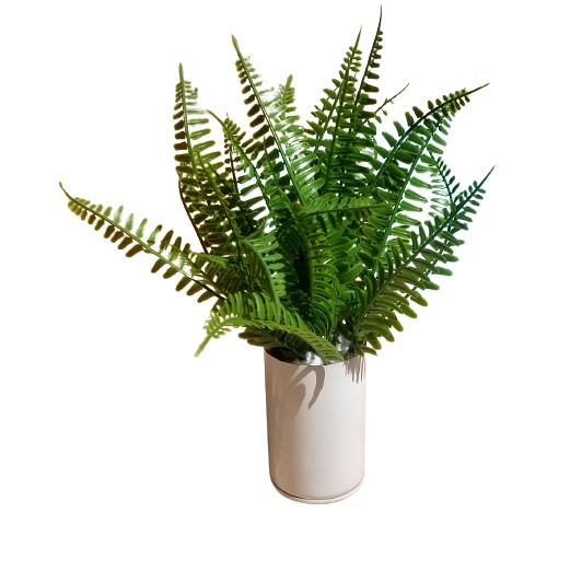 Vaso com Samambaia Artificial 30 Folhas nas Cores Branco, Cromado e ...