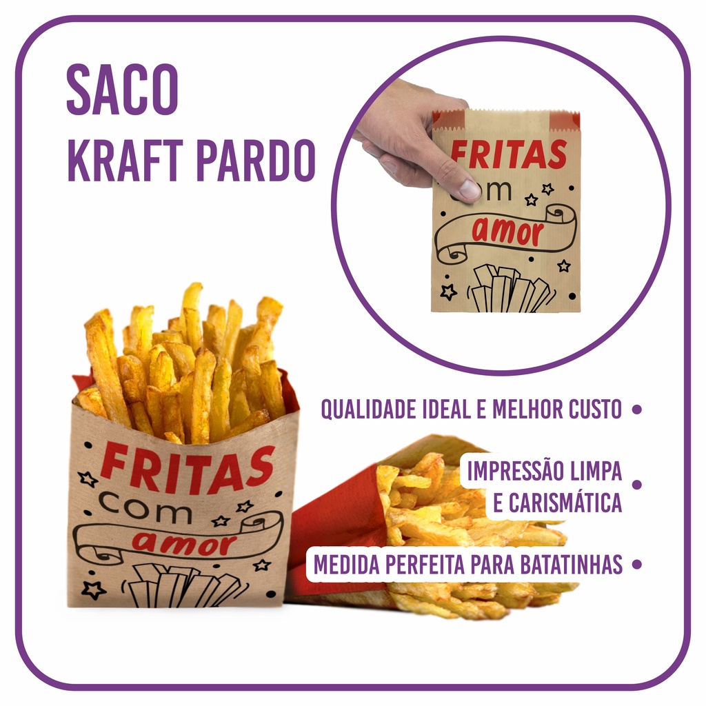 Saco Para Batata Frita - Papel Kraft Pardo - Batatinha | Shopee Brasil
