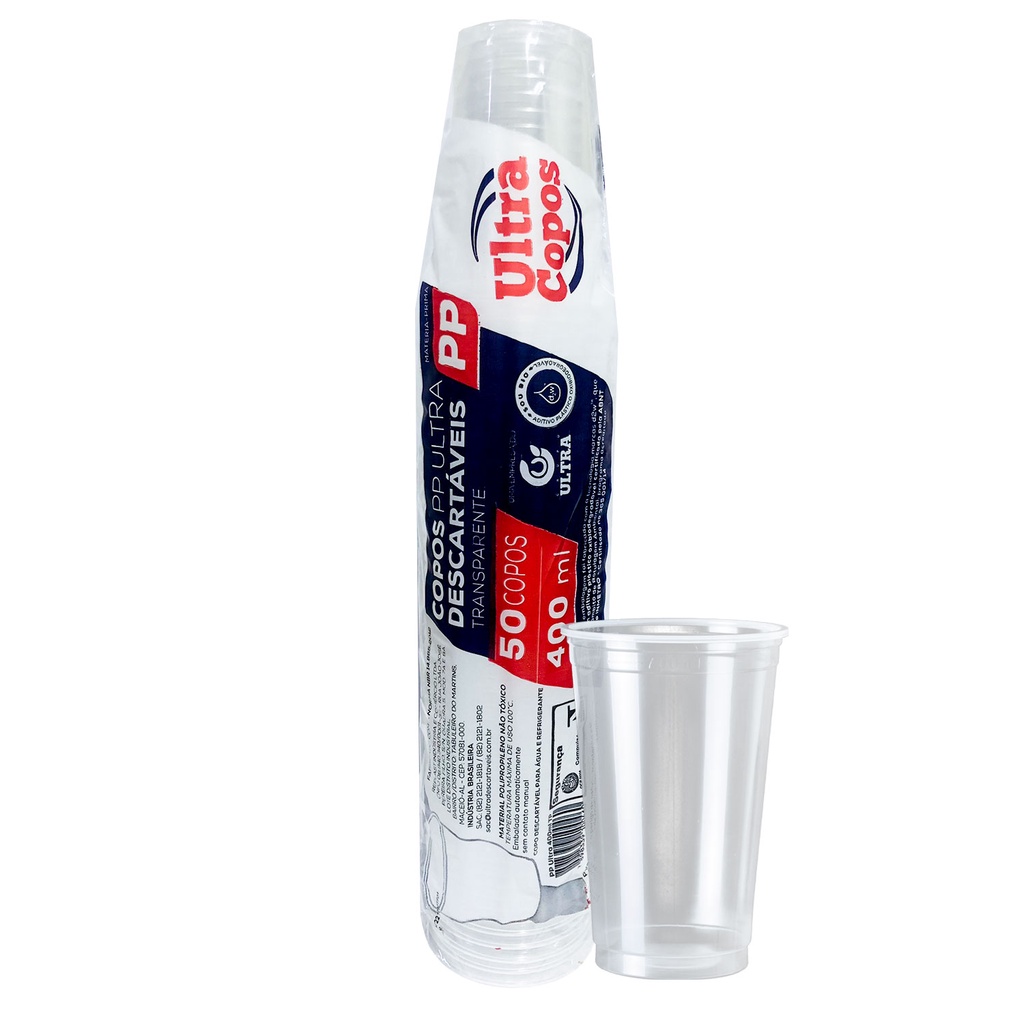 Pacote Copo PP 400ml Liso Transparente com 50 unidades (Descartável) | Shopee Brasil