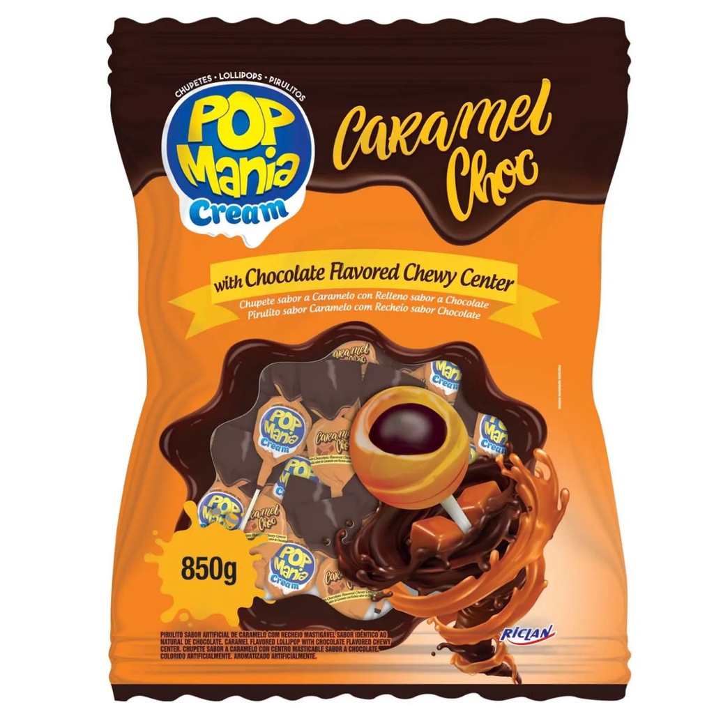 Pirulito Pop Mania Caramelo Com Recheio De Chocolate c/50un - Riclan ...