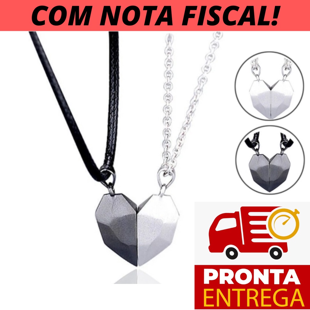 2 Colar Cordão Casal Coração Magnético Para Casal Namorados - Metadinha ...