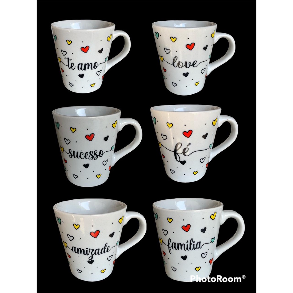 Conjunto Com 6 Xicaras Porcelana Branca Decorada 120Ml | Shopee Brasil