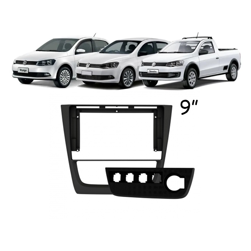 Moldura Painel DVD 2 Din MP5 Central Multimidia 9 Polegadas VW Gol Saveiro Voyage G6 Preta ...