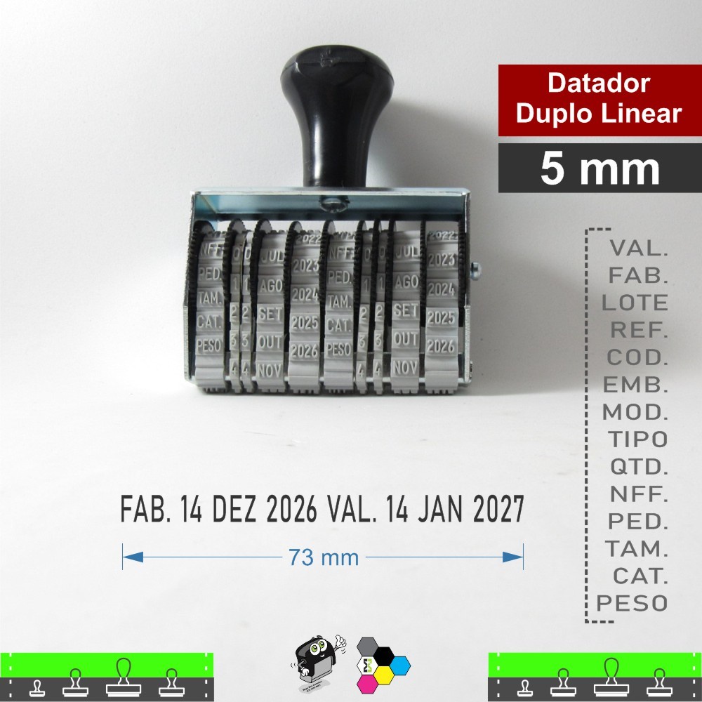 Datador manual Duplo Linear - 5mm Com Dizeres | Shopee Brasil