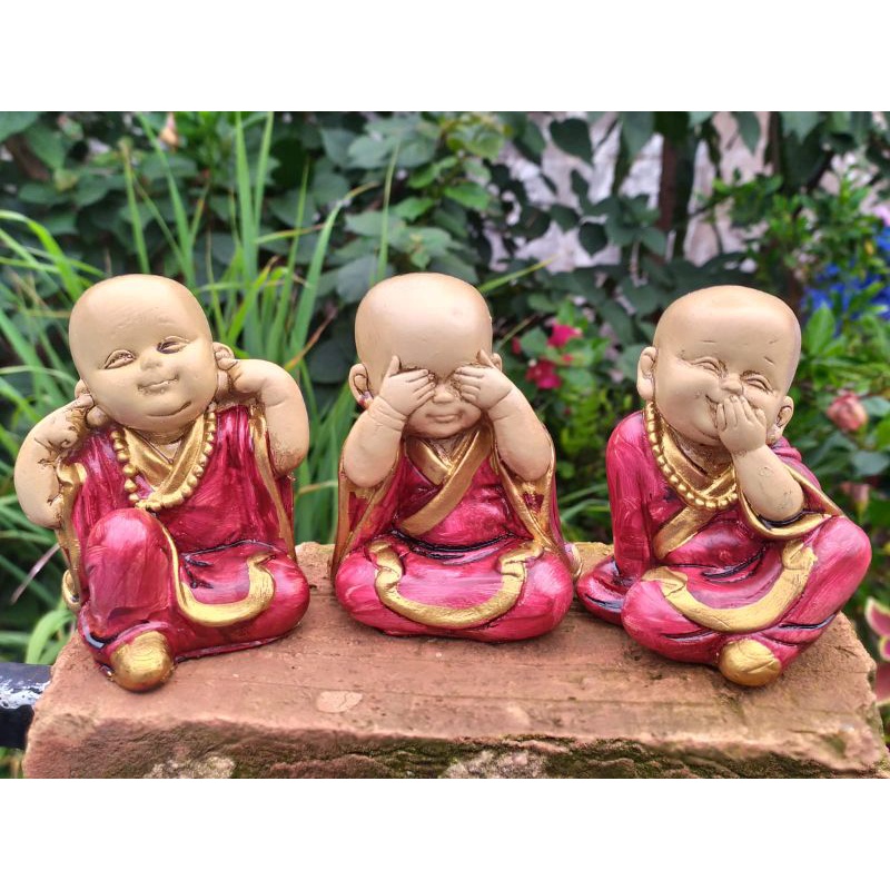 Buda Trio de Buda Bebê Decoração Sabedoria Cego Surdo e Mudo 10cm Monge ...