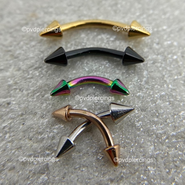 Piercing Barbell Curvo Aço Cirúrgico com Spikes Sobrancelha Rook ...