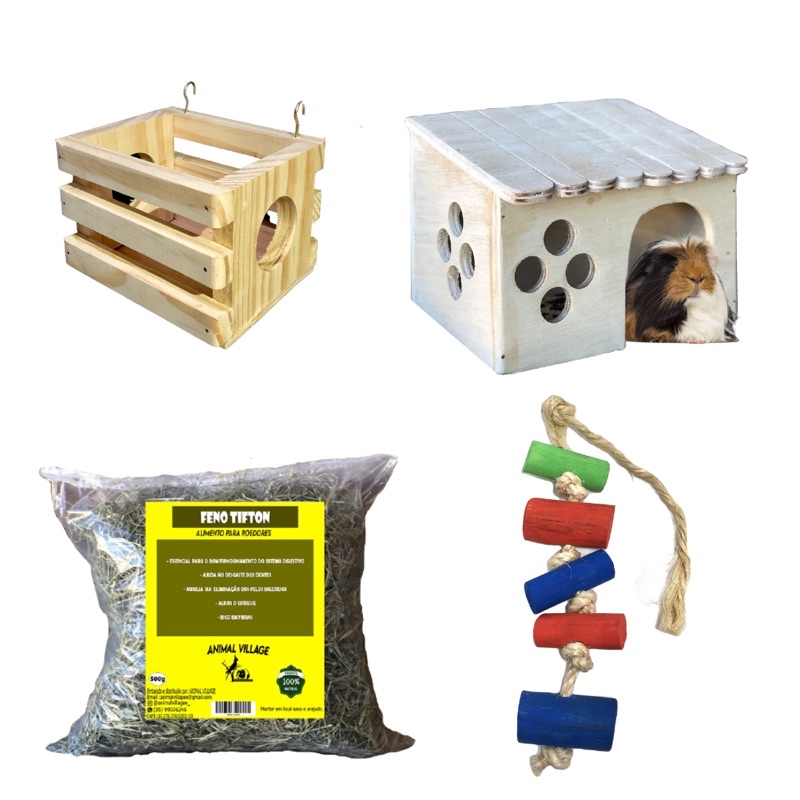 kit combo porquinho da Índia feno/porta feno/brinquedo/casinha | Shopee ...