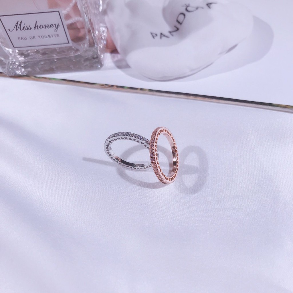 Anel De Ouro Rosa Pandora Masculino / Feminino Com Coração 180963cz ...