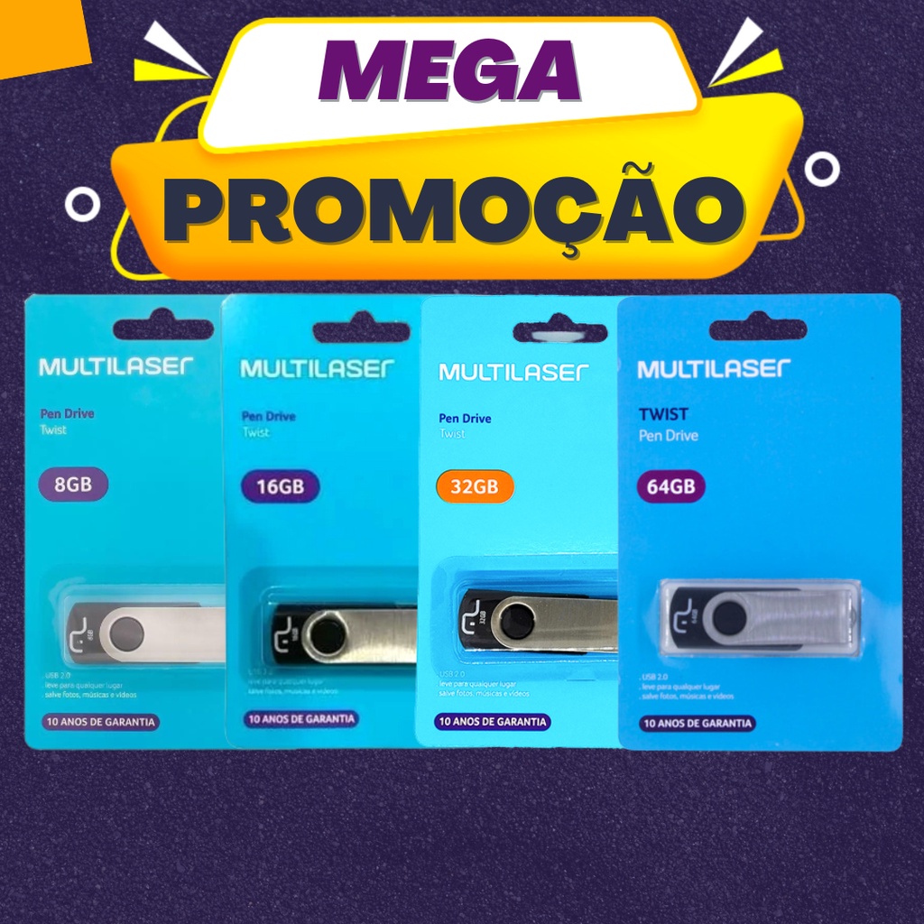 Pendrive Multilaser 8GB 16GB 32GB 64GB Preto ORIGINAL Grava Musicas Filmes Mp3 | Shopee Brasil