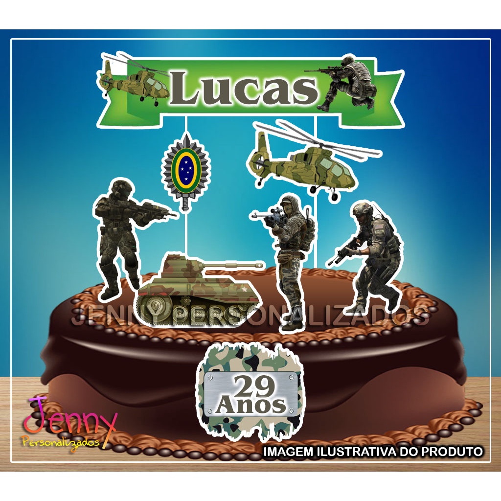 Topo Topper de Bolo Exército Personalizado Militar | Shopee Brasil