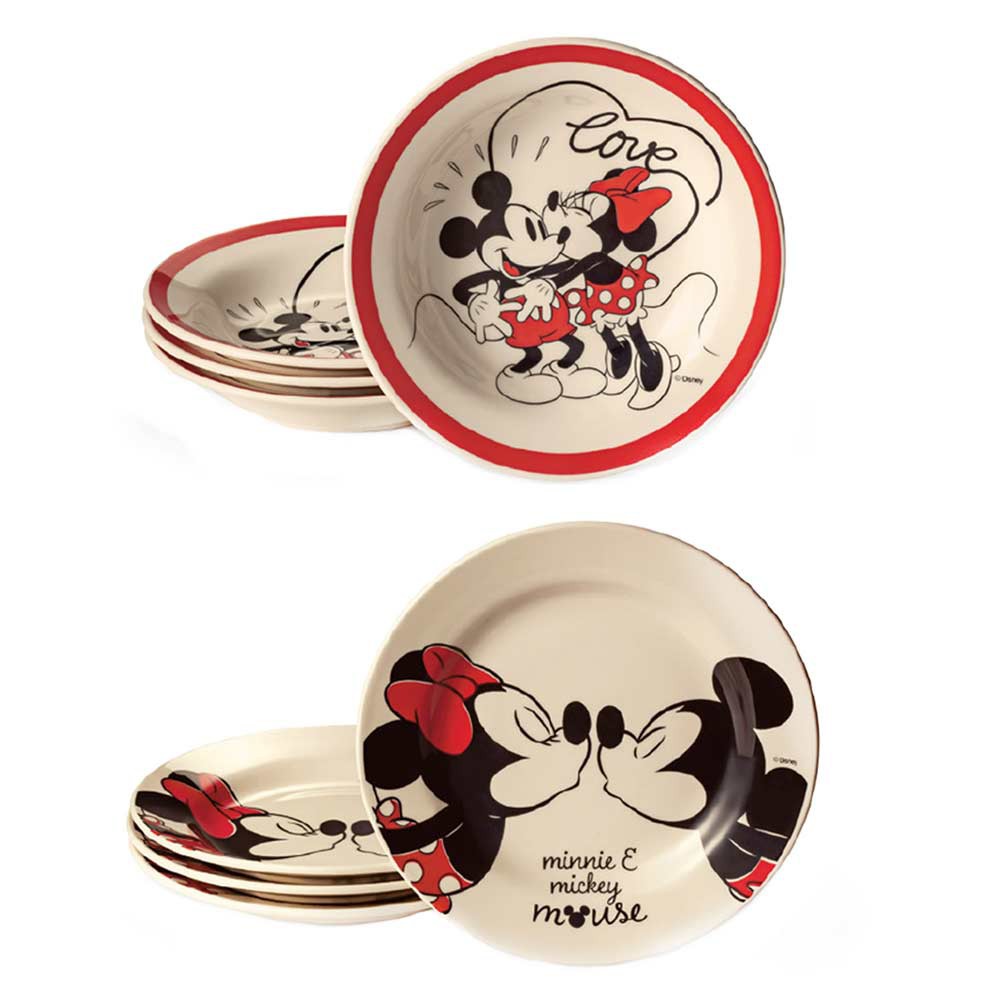 Jogo de Pratos Disney Minnie e Mickey 8 pratos - 4 rasos 4 fundos ...