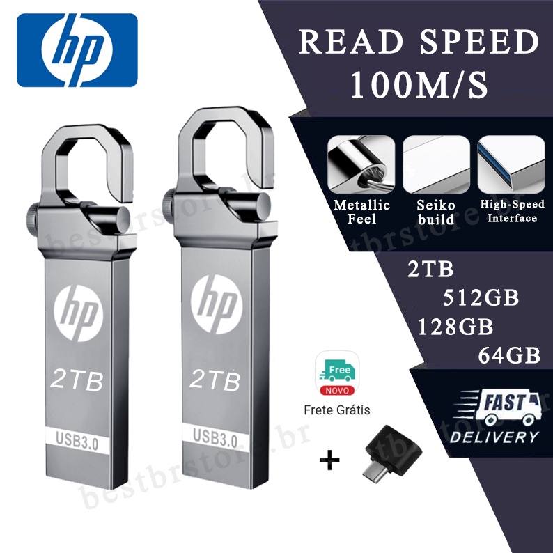 2PC Hp pen drive 2tb Flash Driver USB pendrive 128gb/512GB | Shopee Brasil