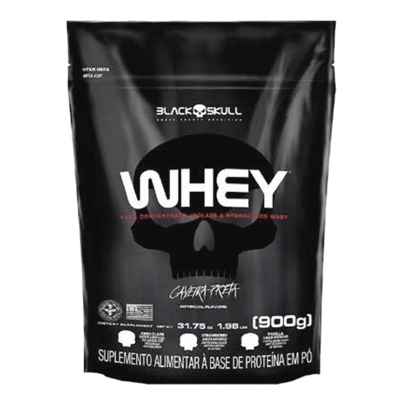 Whey Protein 3W Isolado, Concentrado e Hidrolisado Pote ou Refil 900g - Black Skull - WPC WPI ...