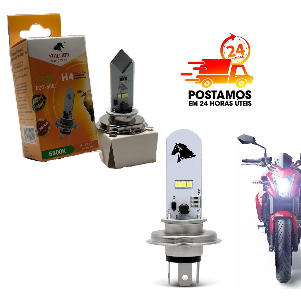 Lâmpada Farol Super Led H4 Moto 6500k Efeito Xenon Para Motos De ...