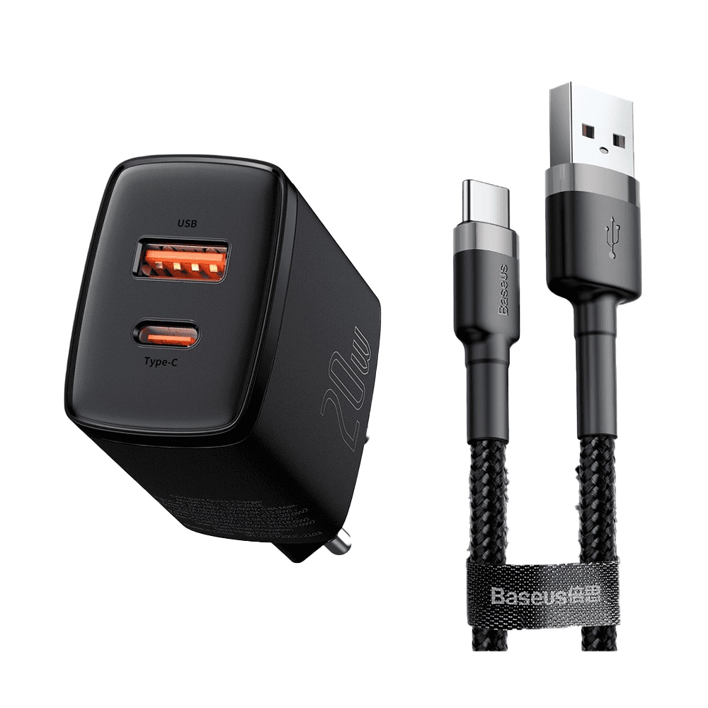 Carregador Turbo Baseus Dual Usb + Usb-c Cabo 2 Metro Anatel | Shopee ...