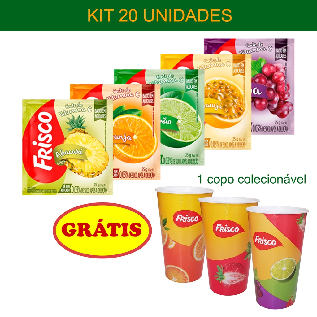 Kit 20 Unidades Suco Refresco Frisco em Pó Sachê 25g. | Shopee Brasil