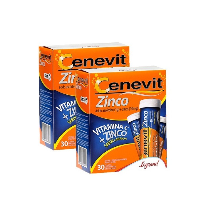 Kit 2 Cenevit Zinco Vitamina C 1g + Zinco 10mg 30 Cpr Eferv | Shopee Brasil