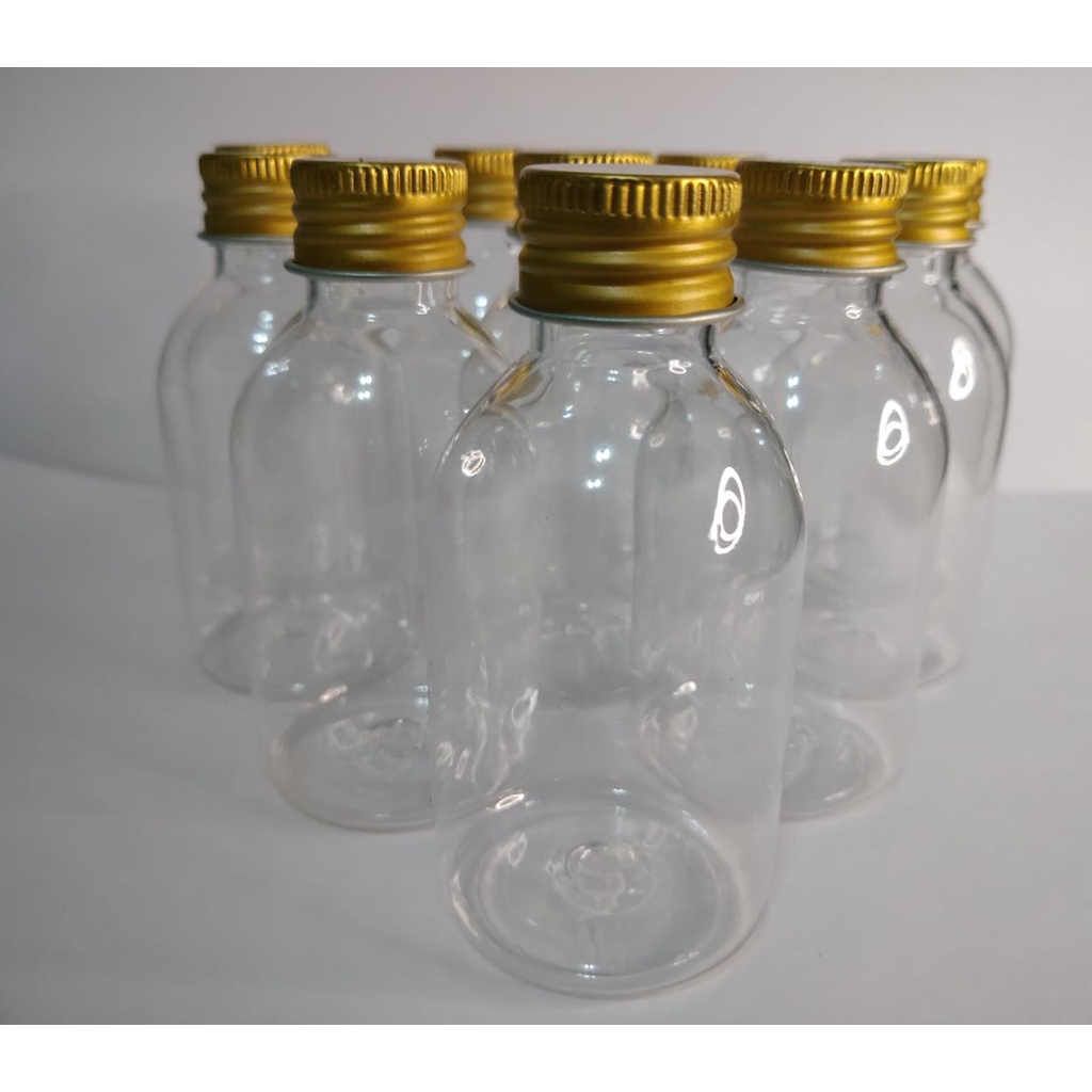 Kit c/12 Mini Garrafinha Plástico Pet 65 ml com Tampa Alumínio "Dourada ...