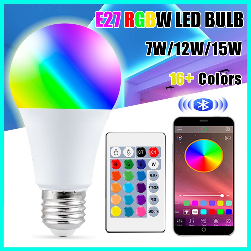 E27 Lâmpada LED RGB Inteligente Bluetooth 7W 12W 15W RGBW Colorida ...