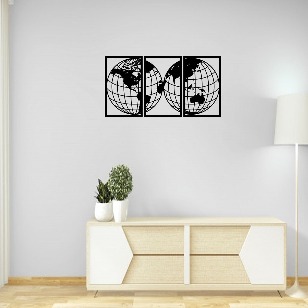 Kit 3 Quadros De Parede Globo Mapa Mundi Mdf 3mm Corte a Laser | Shopee ...
