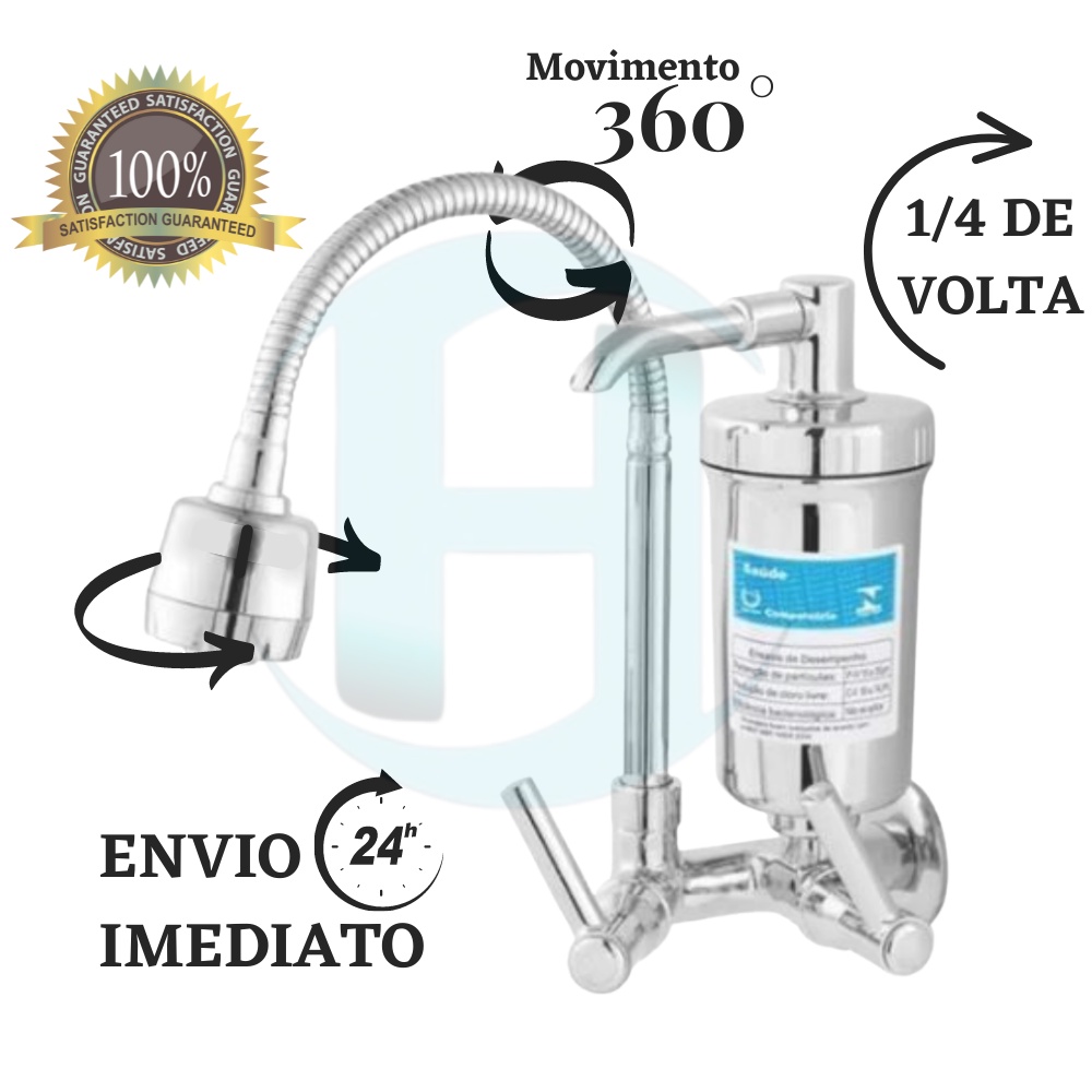 Torneira Com Filtro Cozinha Parede Gourmet Metal 1/4 de Volta 2174 C65 ...