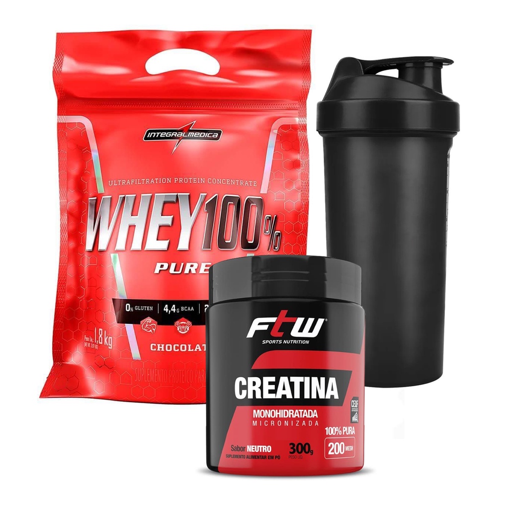 Whey Protein 100% Pure Refil 907g + Creatina 300g FTW + Coqueteleira - Integralmedica Original ...