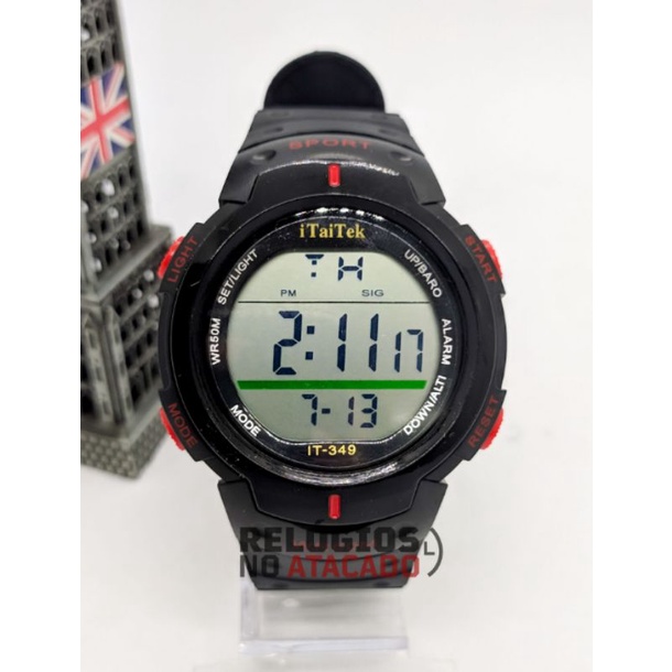 Relógio iTaiTek Sport Masculino Preto / Vermelho 100% Funcional - A ...