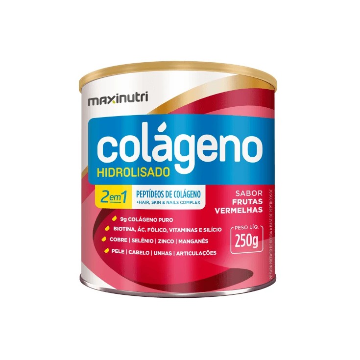 Colágeno Hidrolisado 2em1 Frutas Vermelhas Lata 250g Maxinutri | Shopee Brasil