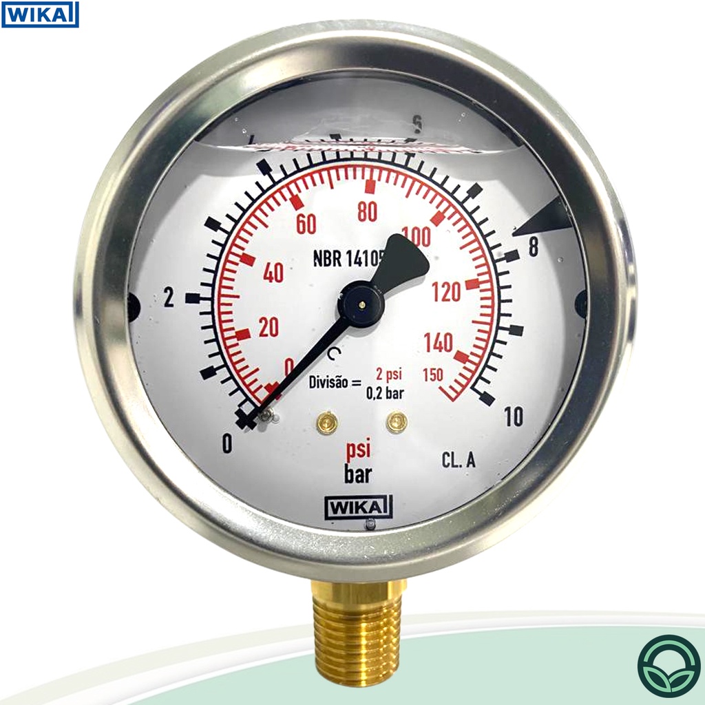 Manômetro De Pressão Com Glicerina 0 A 10 Bar Wika | Shopee Brasil