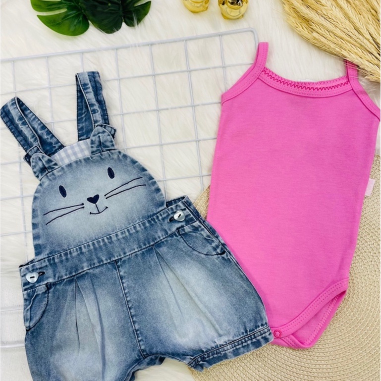 Jardineira Bebe Jeans feminina PMG | Shopee Brasil