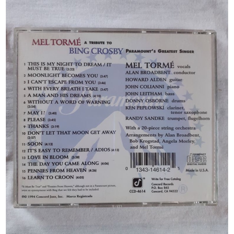 Cd Mel Tormé A Tribute To Bing Crosby Importado. | Shopee Brasil