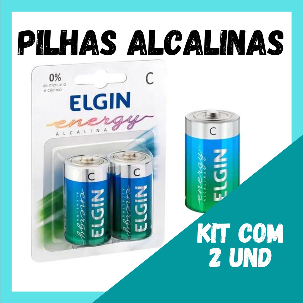 Pilha Alcalina Média Tam. C Elgin - KIT COM 2 UND | Shopee Brasil