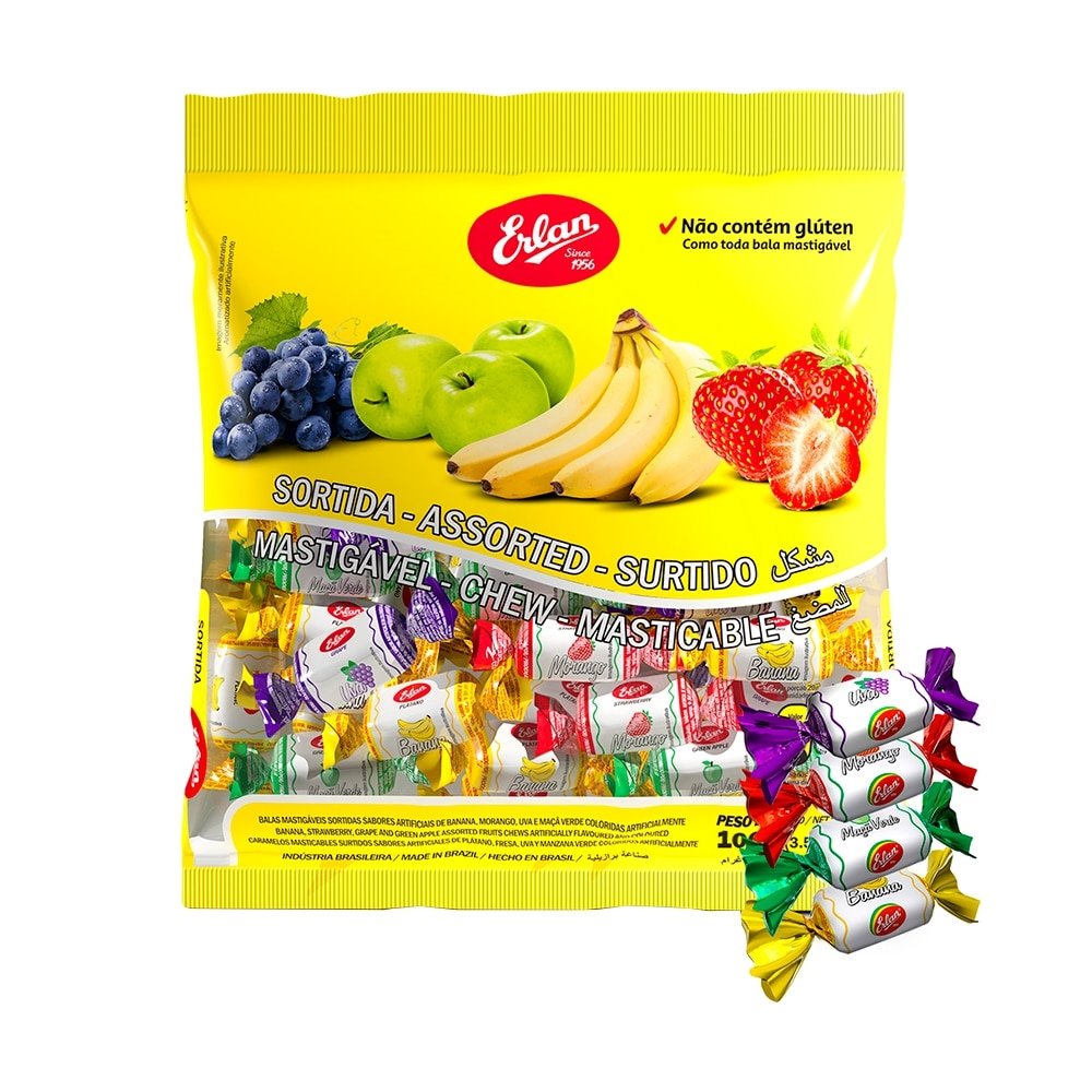 Pacote De Balas Macia Sortida Frutas Erlan Doces Balas Macio 600g ...