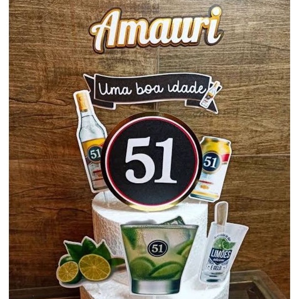 Topo/Topper de bolo Personalizado Pinga 51 uma boa idade | Shopee Brasil