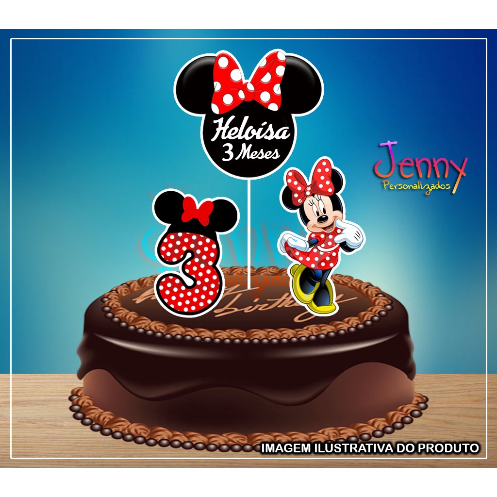 Topo Topper de bolo Minie Personalizado | Shopee Brasil