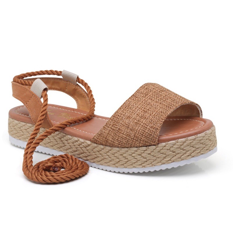 Sandália Flat Plataforma Feminina Linho Amarração Juta Rasteira Oferta ...