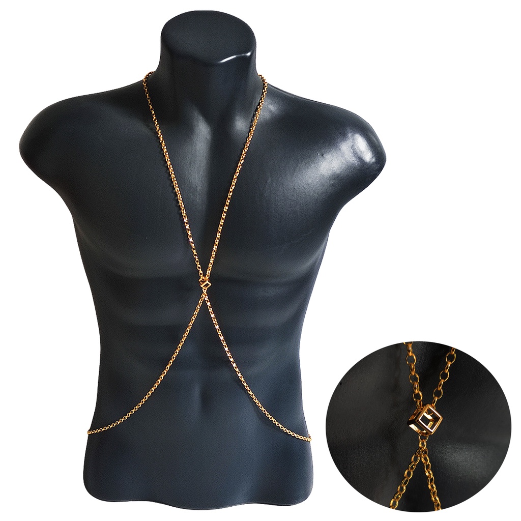 Body Chain Masculino Aço Original Model Slim Premium Dourado Pingente ...
