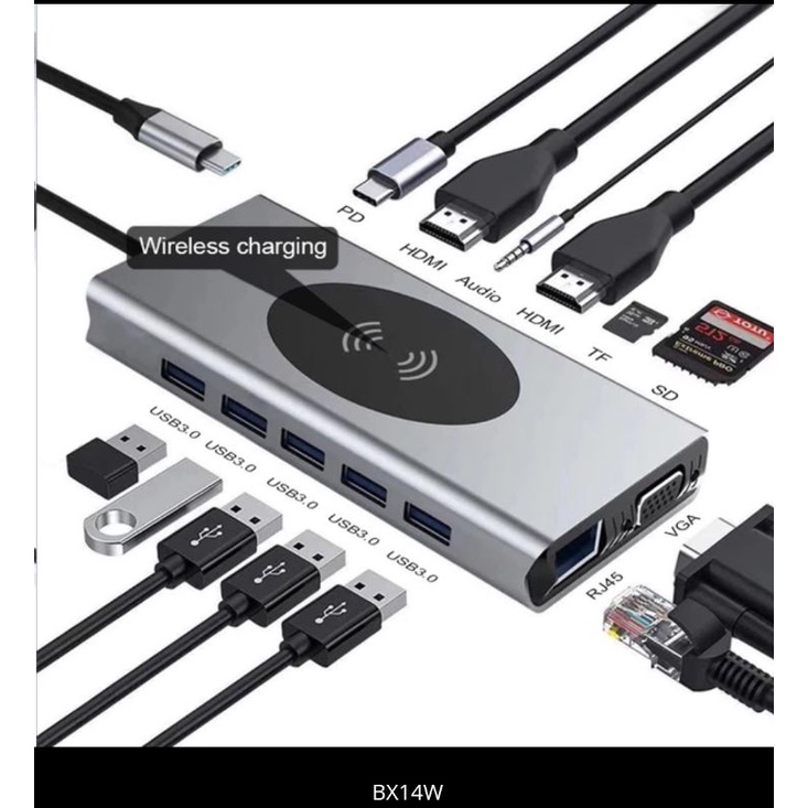 Dockstation USB-C HUB 14 in 1 BX14W | Shopee Brasil