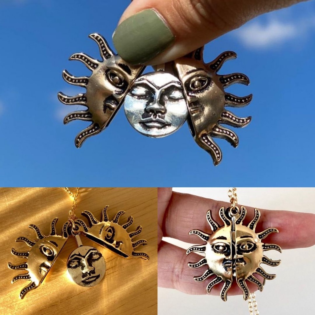 Colar Sol e Lua Cheia - Relicário | Shopee Brasil